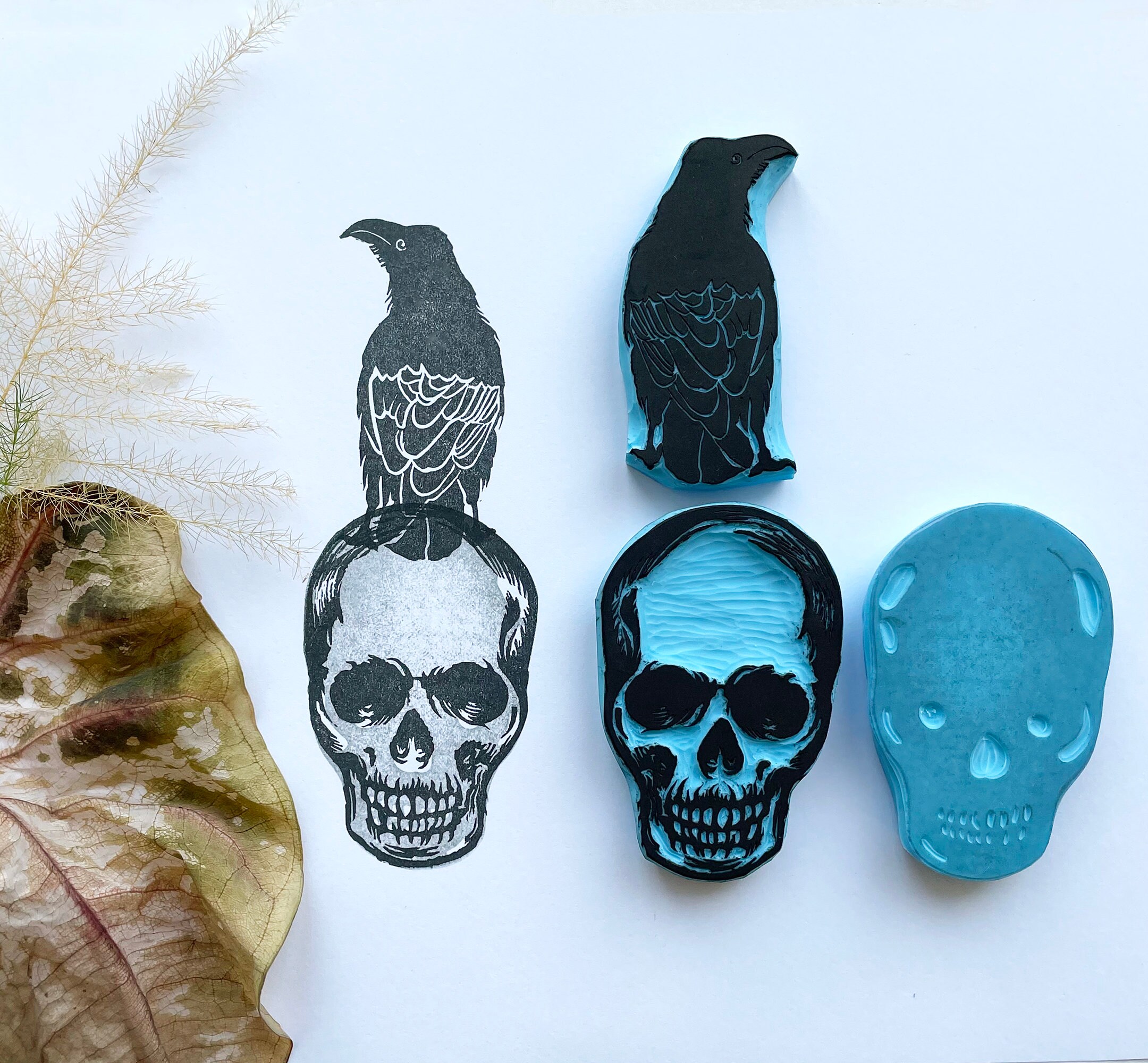 Dark Academy Rubber Stamps of a Raven Stamp and Human Skull. - Etsy