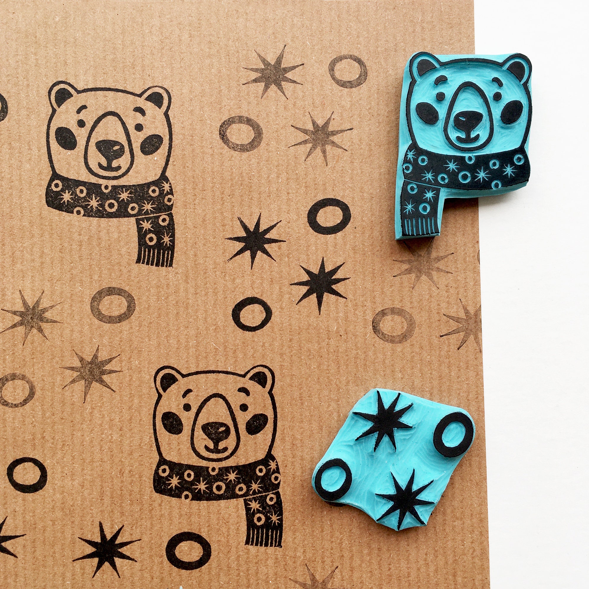 Polar bear rubber stamp cute Christmas stamp hand carved | Etsy