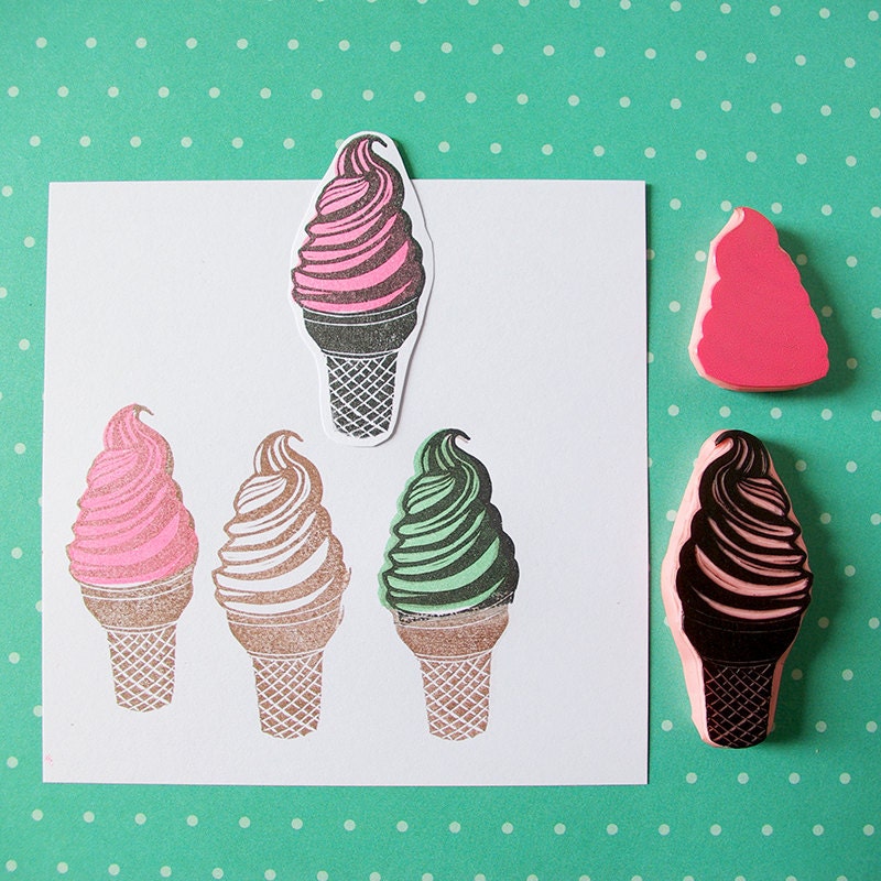 Ice Cream Stamp Hand Carved Sweet Stamp Summer Decor Swirl - Etsy