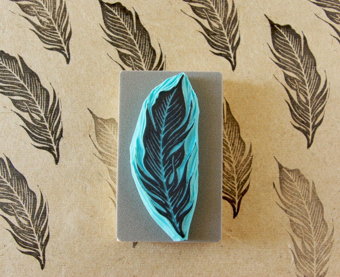 Bird Feather Rubber Stamp Hand Carved Wedding Invitation - Etsy