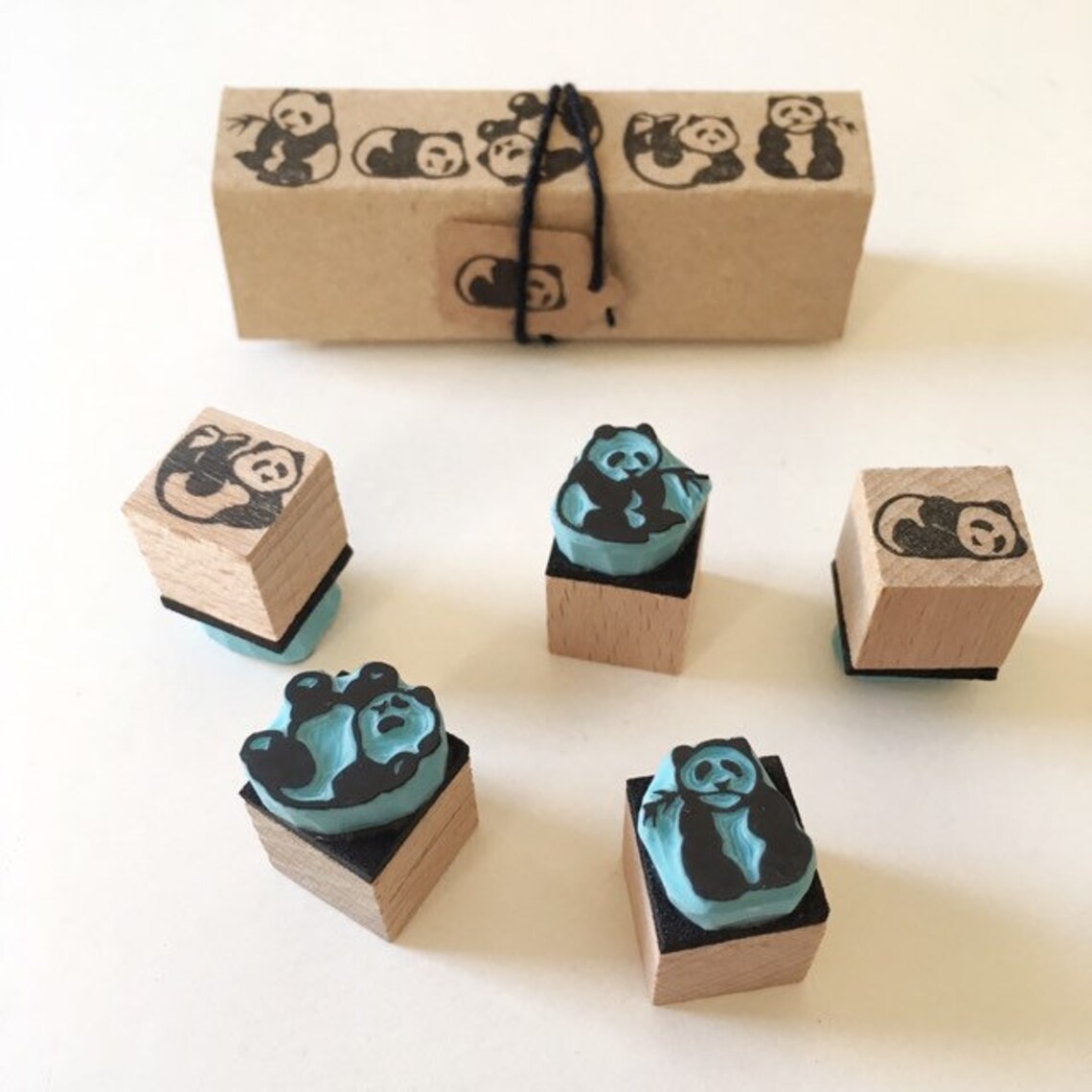 Panda Bear Rubber Stamps Set of Five Mini Stamps Hand Carved - Etsy