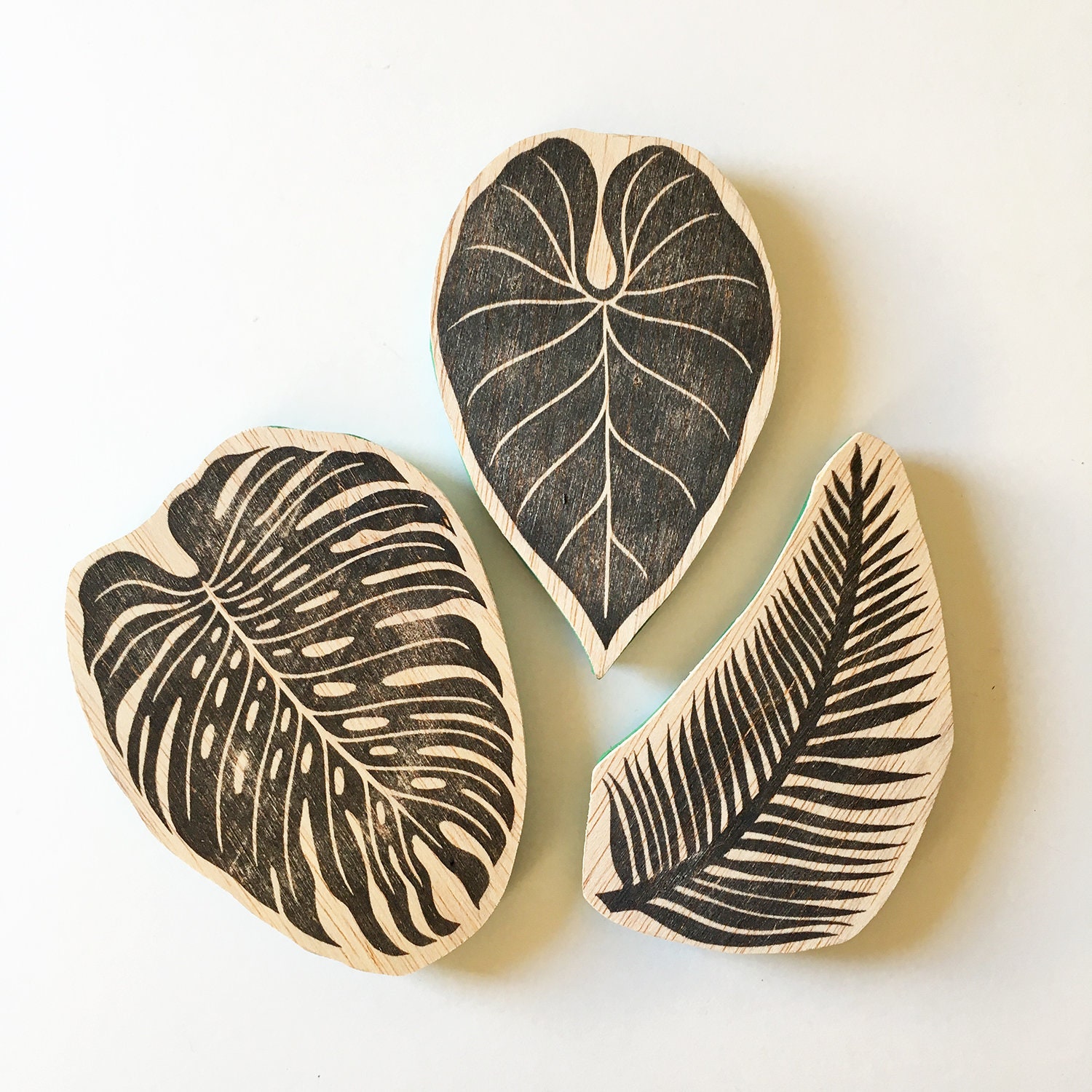 Large Rubber Stamp Set of 3 Tropical Leaves. Handcarved by - Etsy