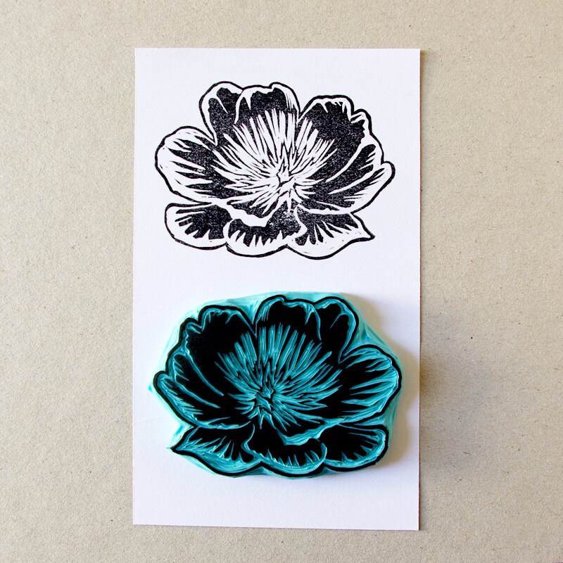 Peony flower rubber stamp hand carved stampscrapbooking | Etsy