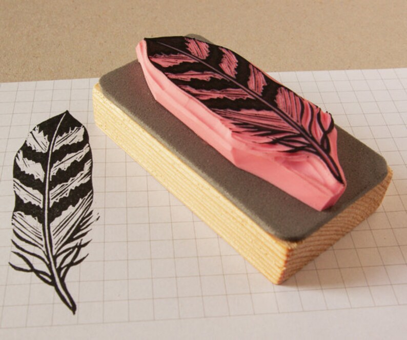 Stripped Feather Rubber Stamp Hand Carved Stamp Owl Feather - Etsy