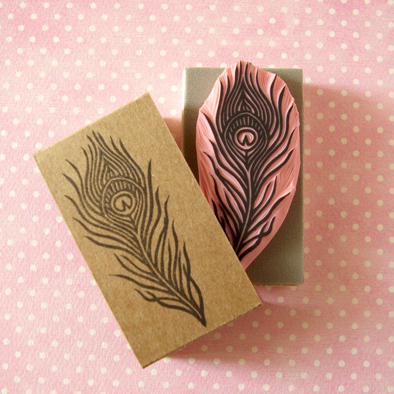 Peacock Feather Rubber Stamp, Hand Crafted Stamp for Wedding ...