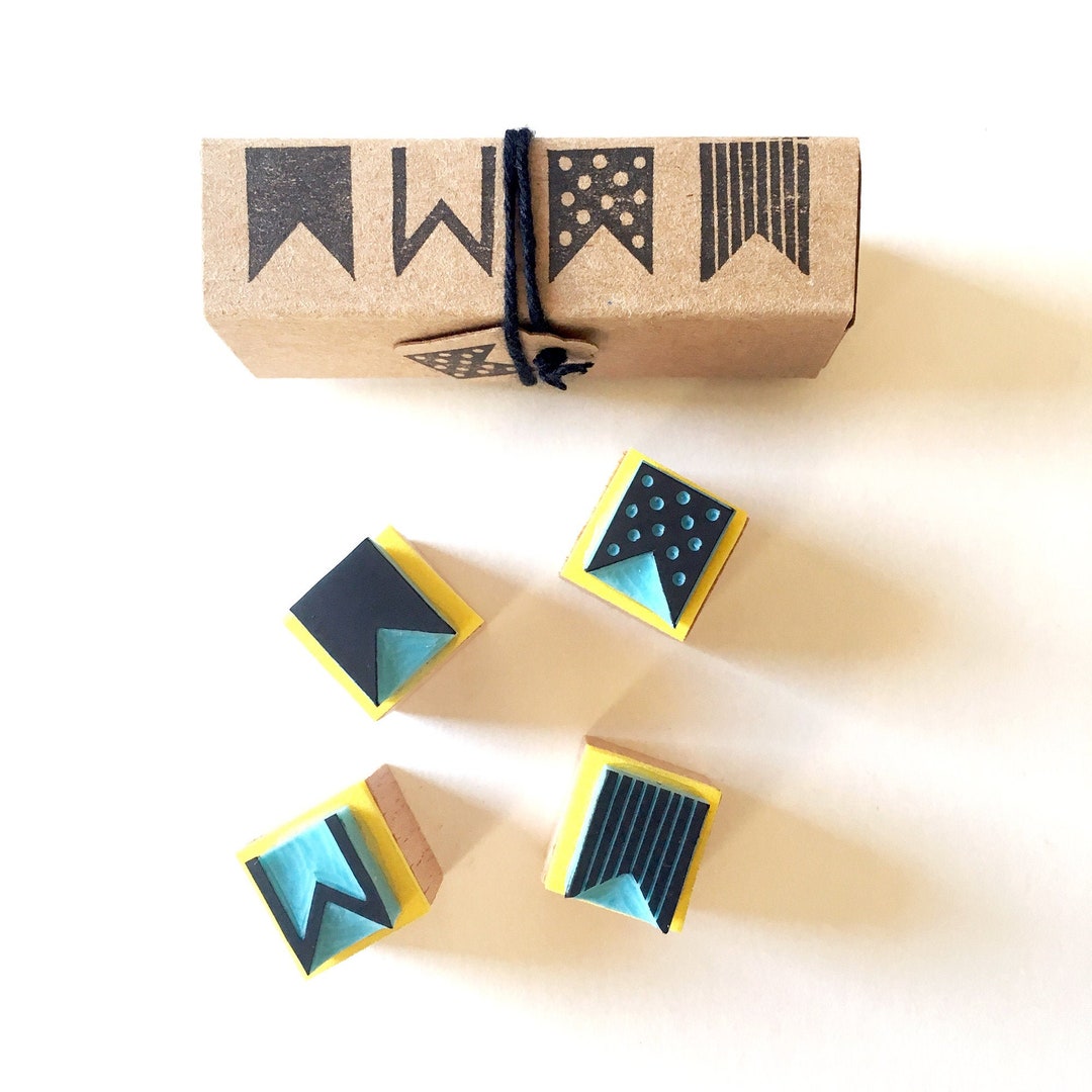 Rubber Stamps of Party Banners, Set of 4 Stamps, Hand Carved Stamps ...