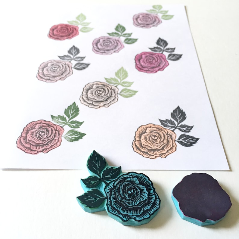 Rose rubber stamp hand carved rubber stamp of a rose flower | Etsy