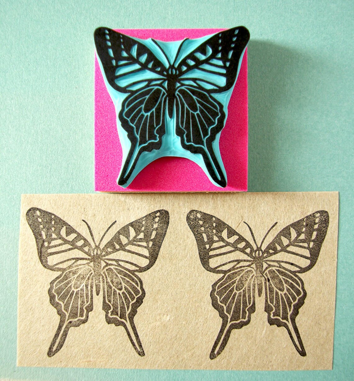 Butterfly Hand Carved Rubber Stamp Insect Stamp Greeting - Etsy
