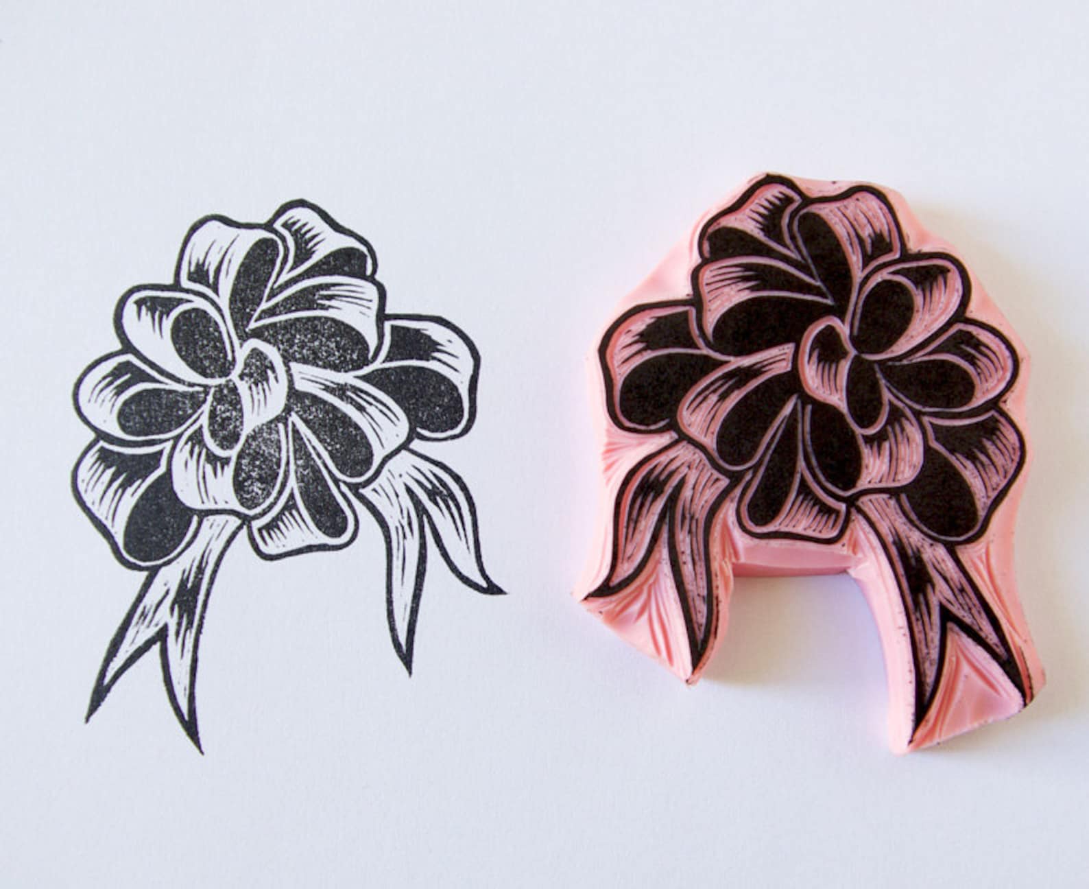 Gift Ribbon Rubber Stamp Hand Carved Christmas Decor Gift - Etsy