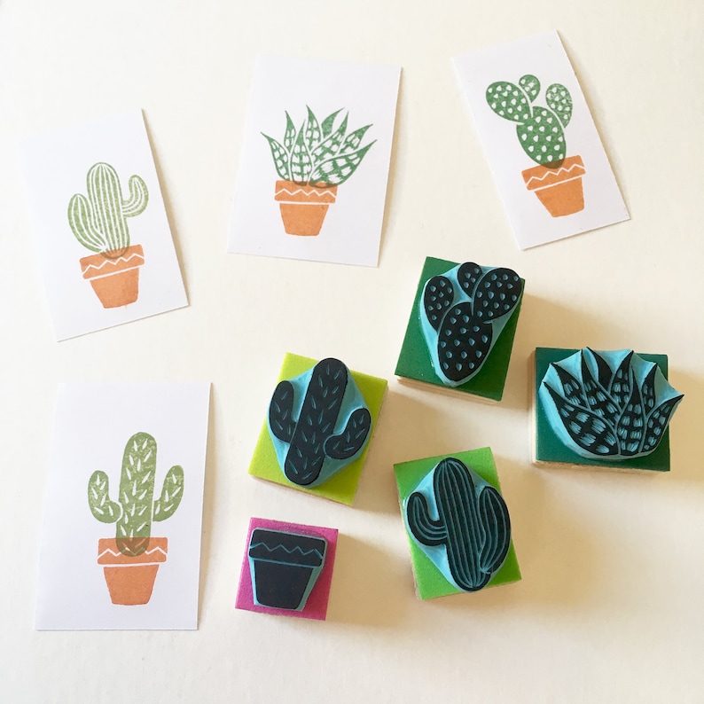 Cactus Rubber Stamps, Desert Cactus Stamp With Plant Pot, Set of 5 ...