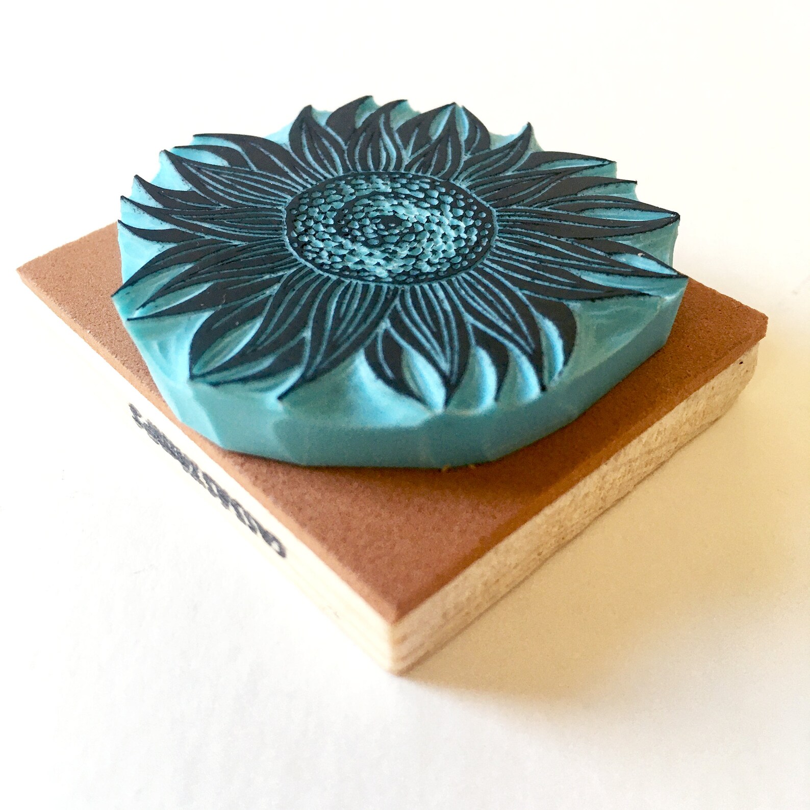Sunflower Rubber Stamp Hand Carved Stamp Sunflower and Leaf | Etsy