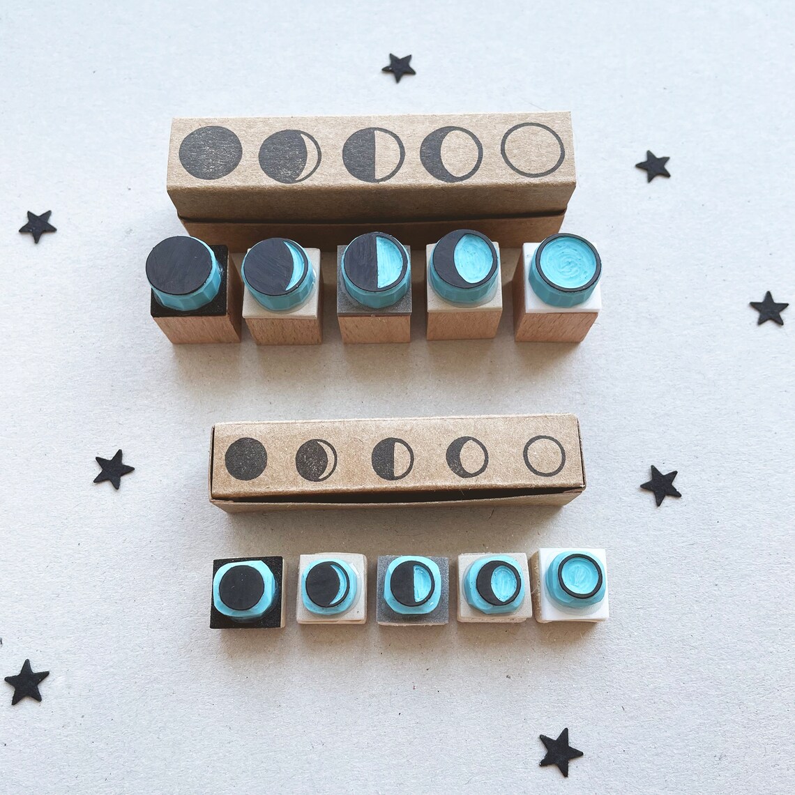 Moon Phase Rubber Stamp Set Set of Five Moons Phases of the - Etsy