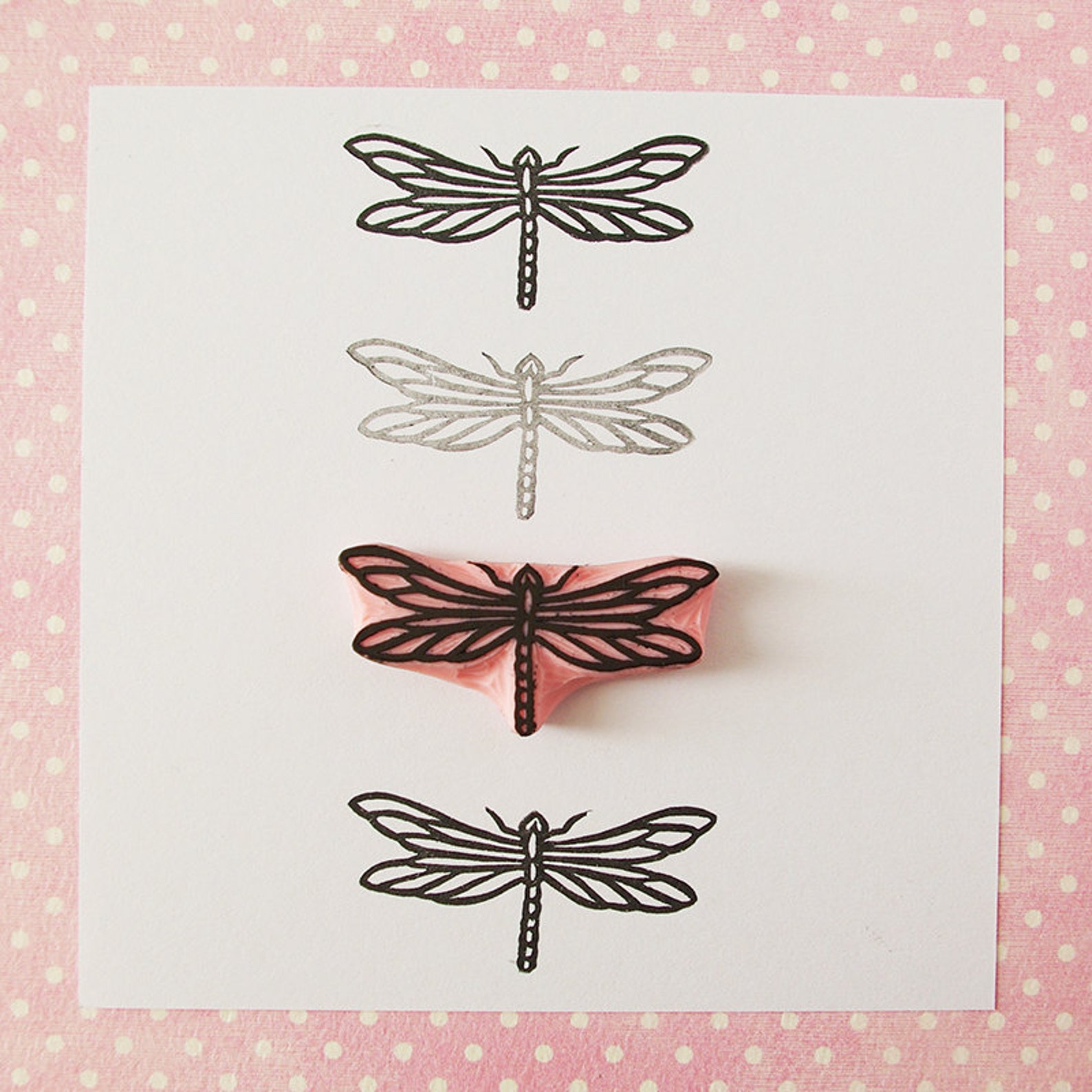 Dragonfly Stamp Mounted Hand Carved Rubber Stamp Craft - Etsy