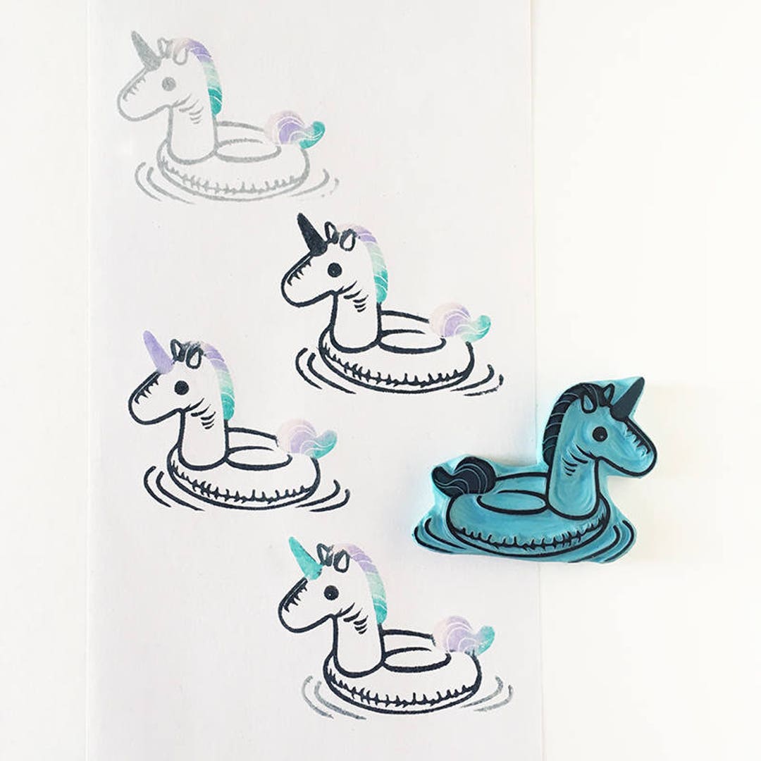 Unicorn Pool Float, Rubber Stamp, Hand Carved Stamp, Unicorn Love - Etsy