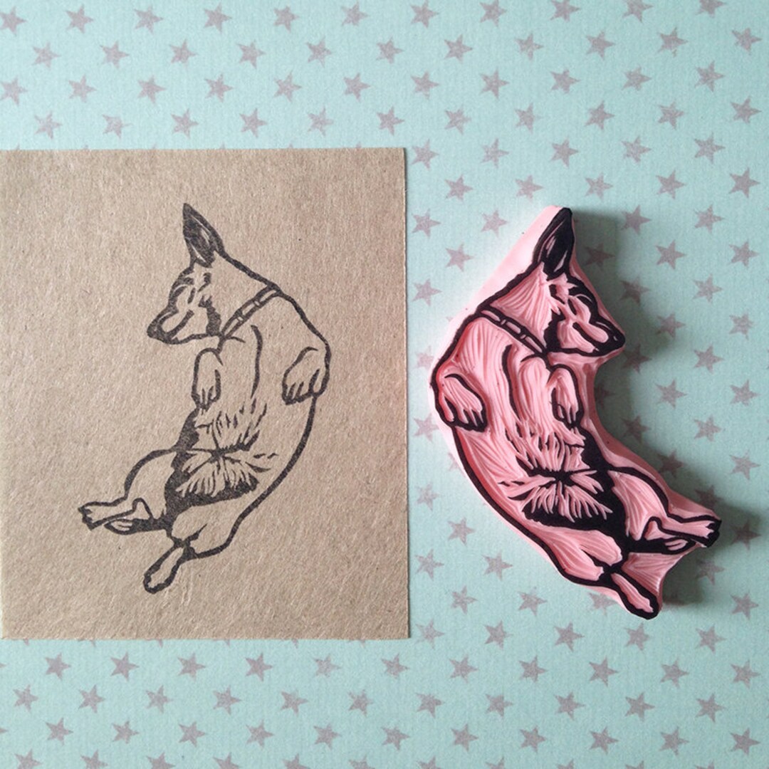 Dog Rubber Stamp, Hand Carved Happy Dog - Etsy
