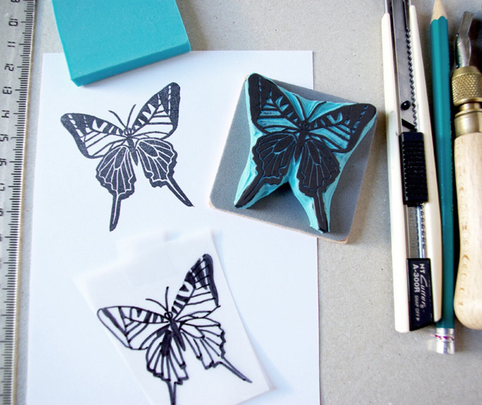 Butterfly Hand Carved Rubber Stamp Insect Stamp Greeting - Etsy