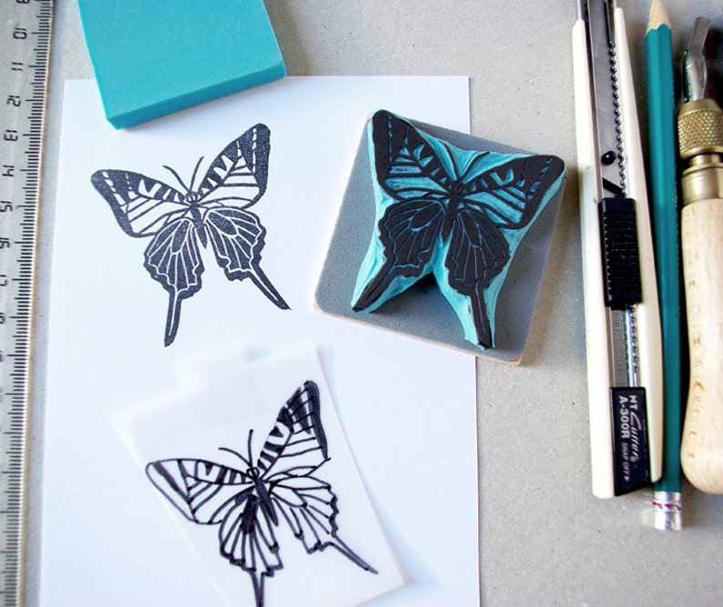Butterfly Hand Carved Rubber Stamp Insect Stamp Greeting - Etsy