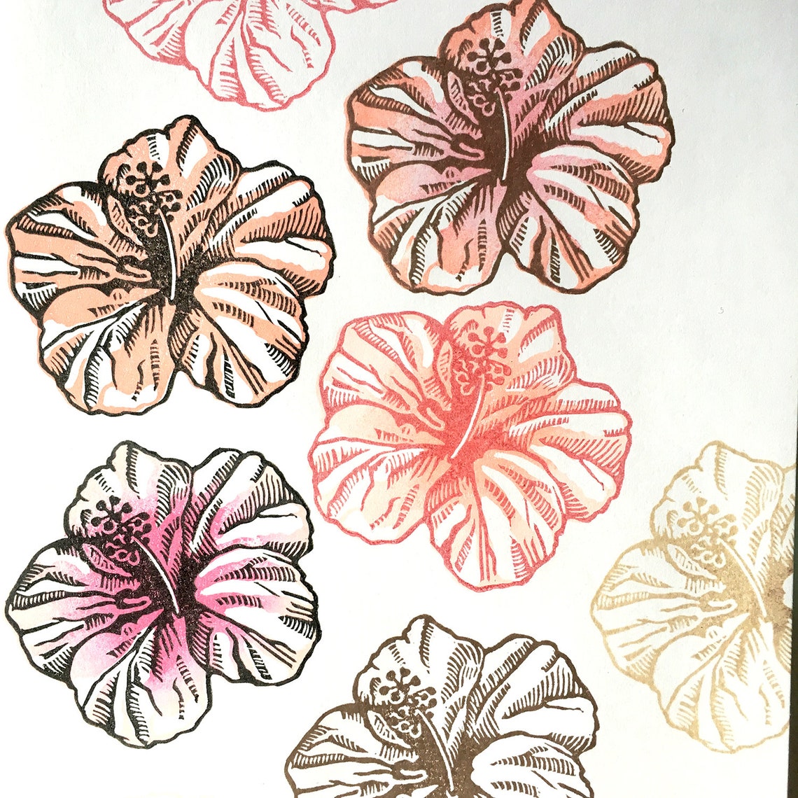 Hibiscus Flower Rubber Stamp, Set of Stamps for Two Color Stamping ...