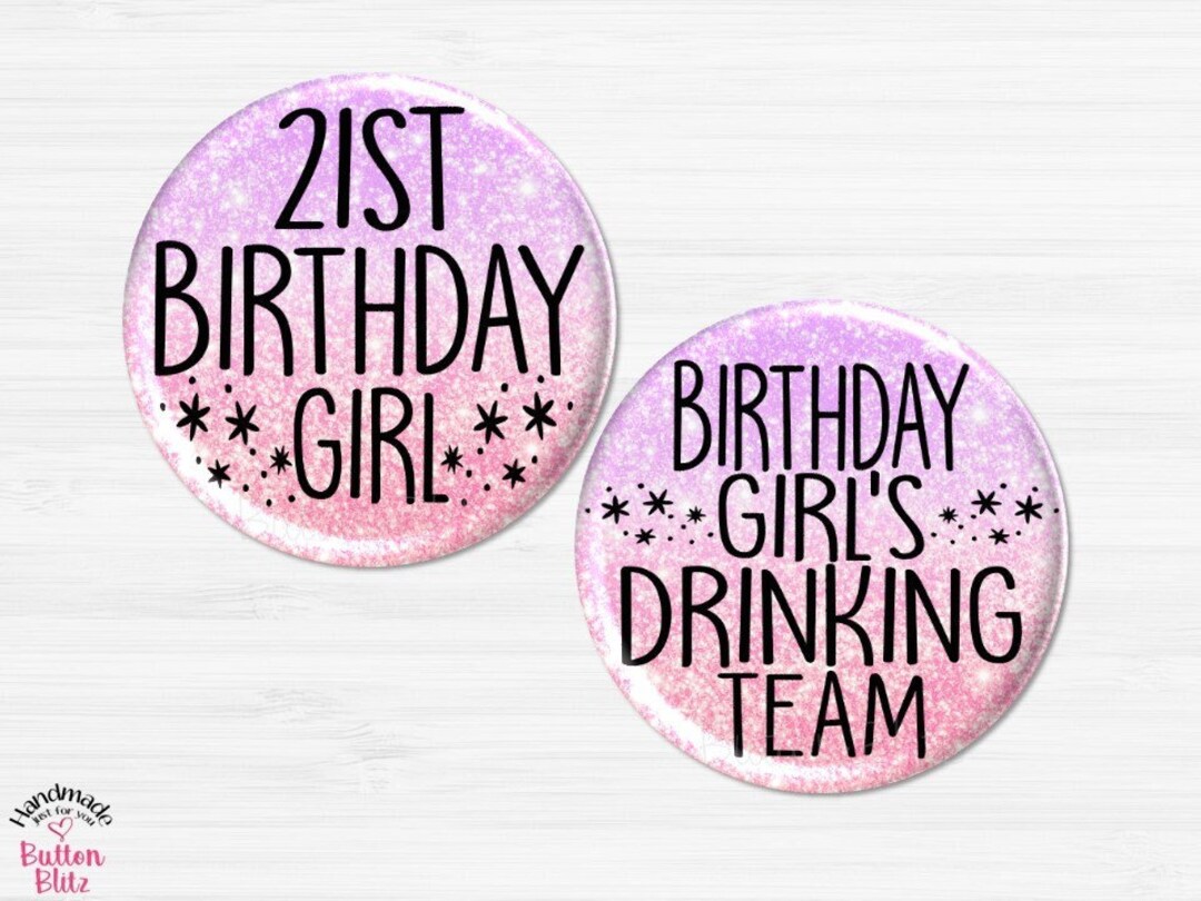 21st Birthday Party Buttons, Purple Pink 21st Birthday Pins, 21st ...