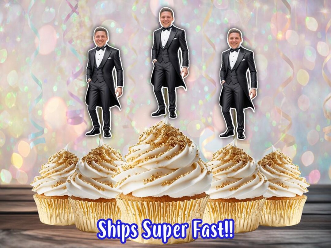 Personalized Head on Tuxedo Body Cupcake Toppers, Photo Topper, Fun ...
