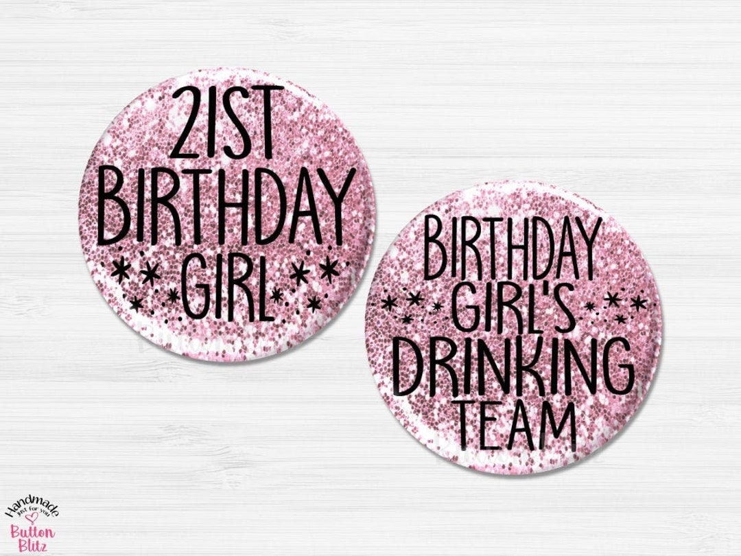 21st Birthday Party Buttons, Rose Gold 21st Birthday Pins, 21st ...