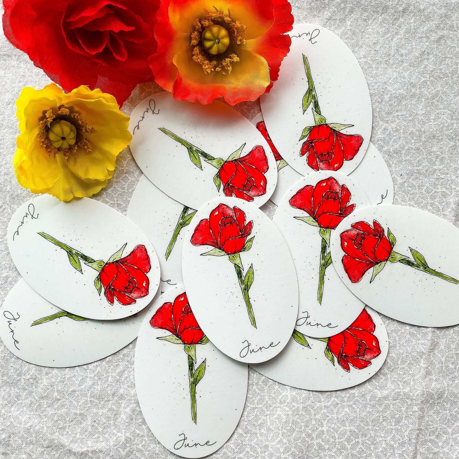 June Red Rose Oval Birth Month Flower Sticker Free Shipping - Etsy