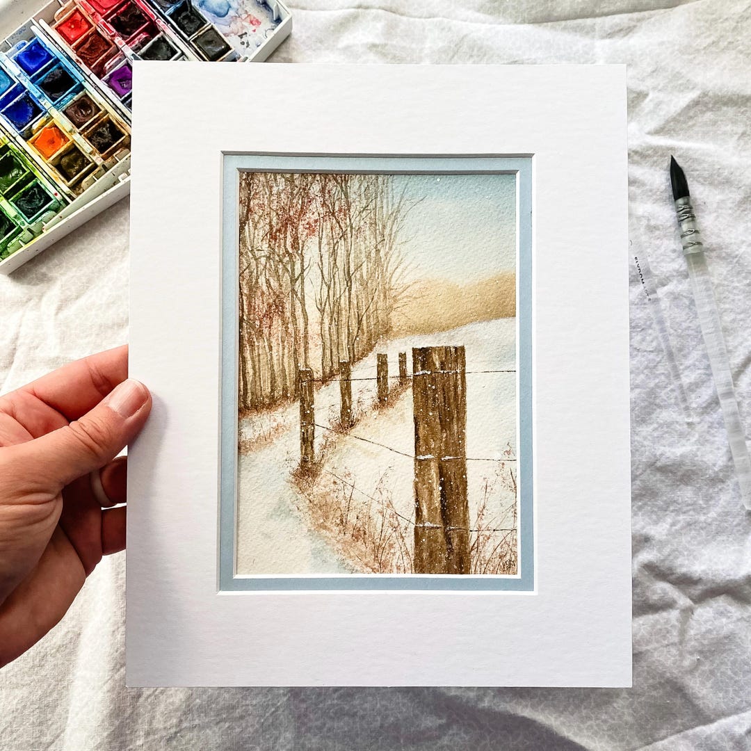 Winter Pathway Landscape 5x7 Original Watercolor Painting Matted 8x10 ...