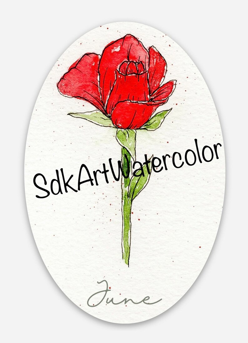 June Red Rose Oval Birth Month Flower Sticker Free Shipping - Etsy