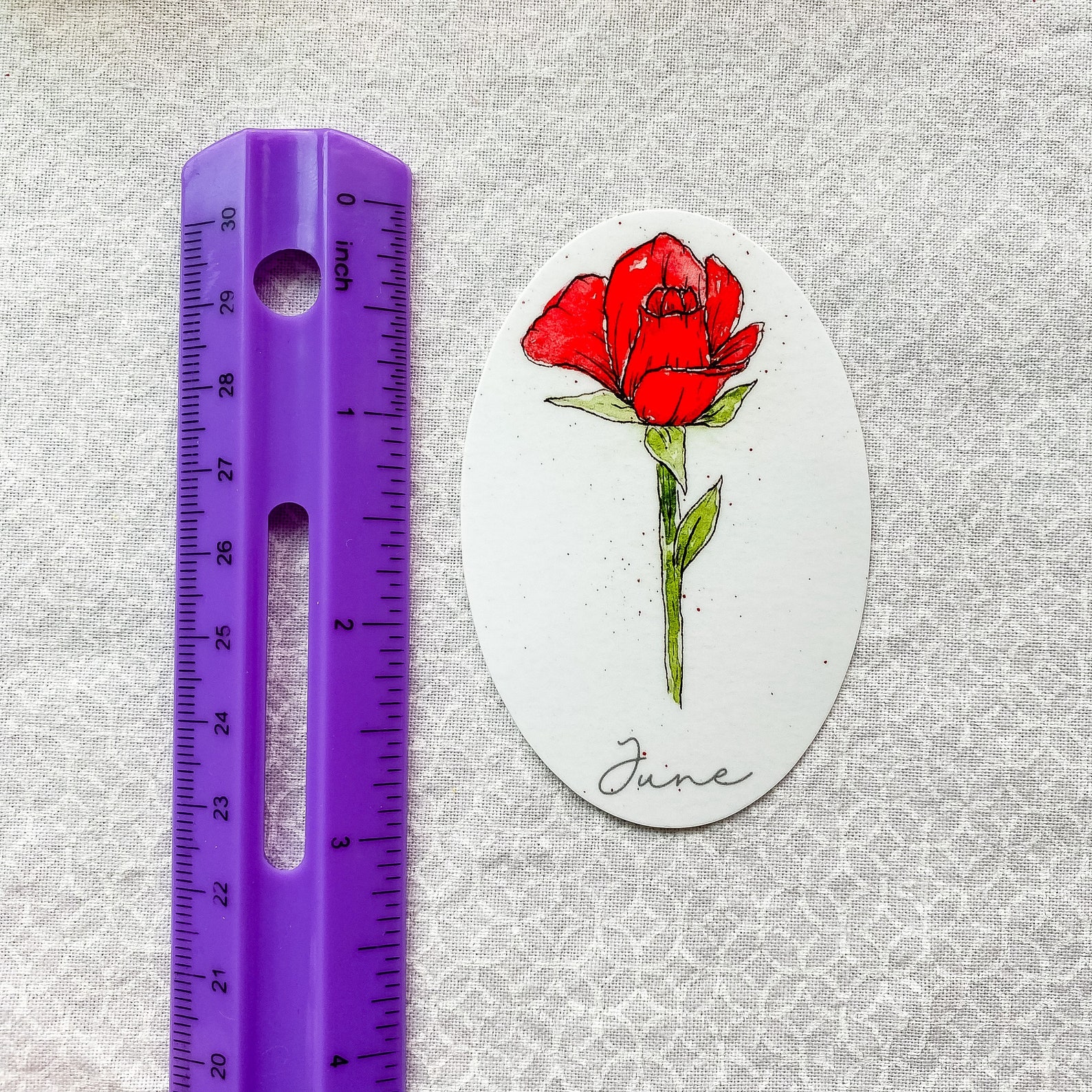 June Red Rose Oval Birth Month Flower Sticker Free Shipping - Etsy
