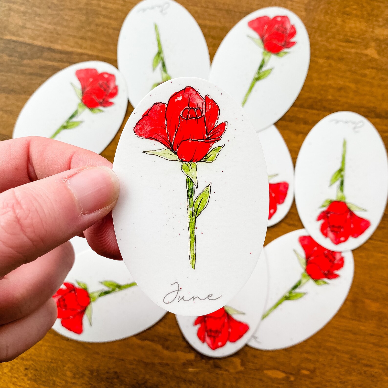 June Red Rose Oval Birth Month Flower Sticker Free Shipping - Etsy