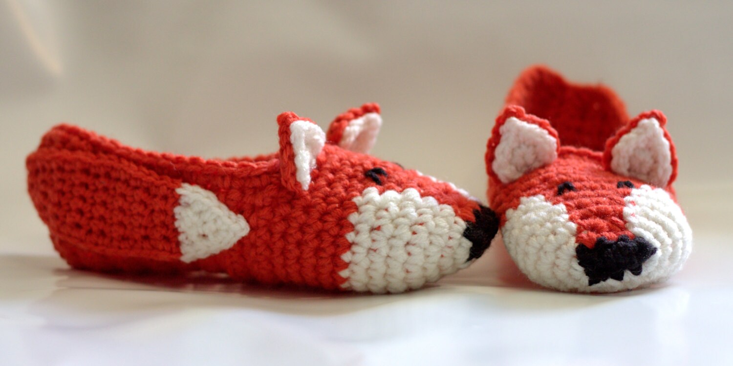 Crochet Fox Slippers Women Men Girl Boy - Etsy