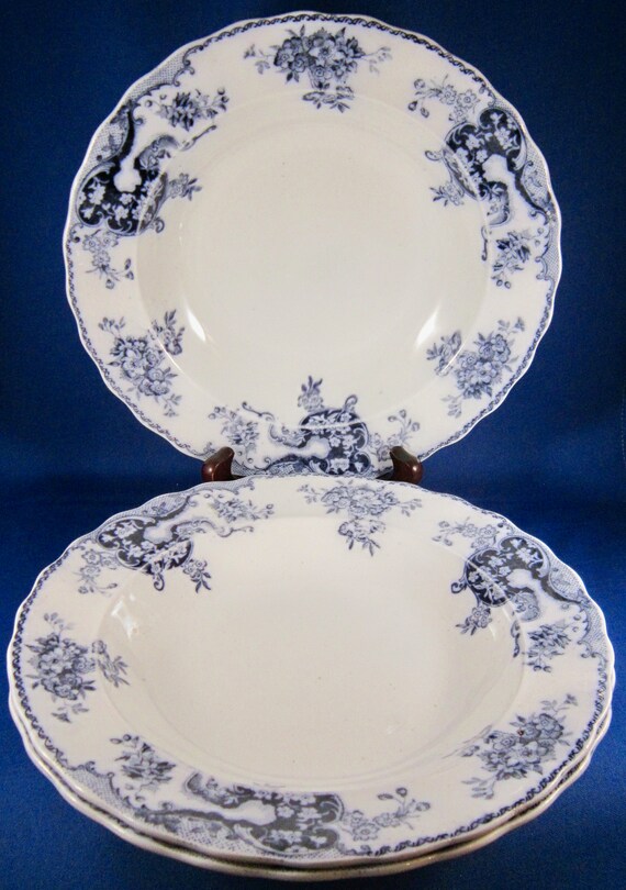 Home & Living Set of 3 Furnivals Albany Flow Blue Rim Soup Bowls ...