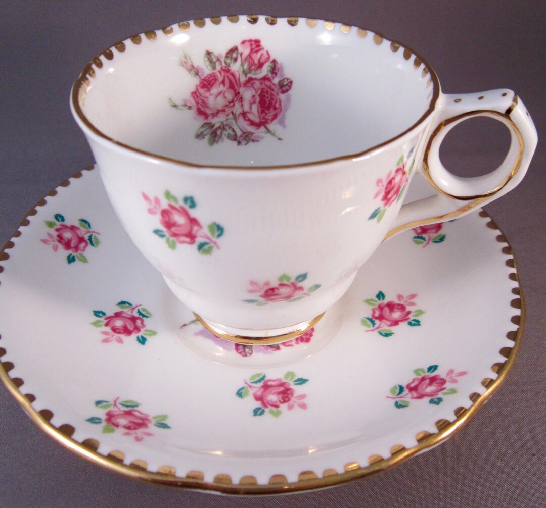 Royal Stafford Tudor Rose Bone China Teacup and Saucer - Pink Roses ...