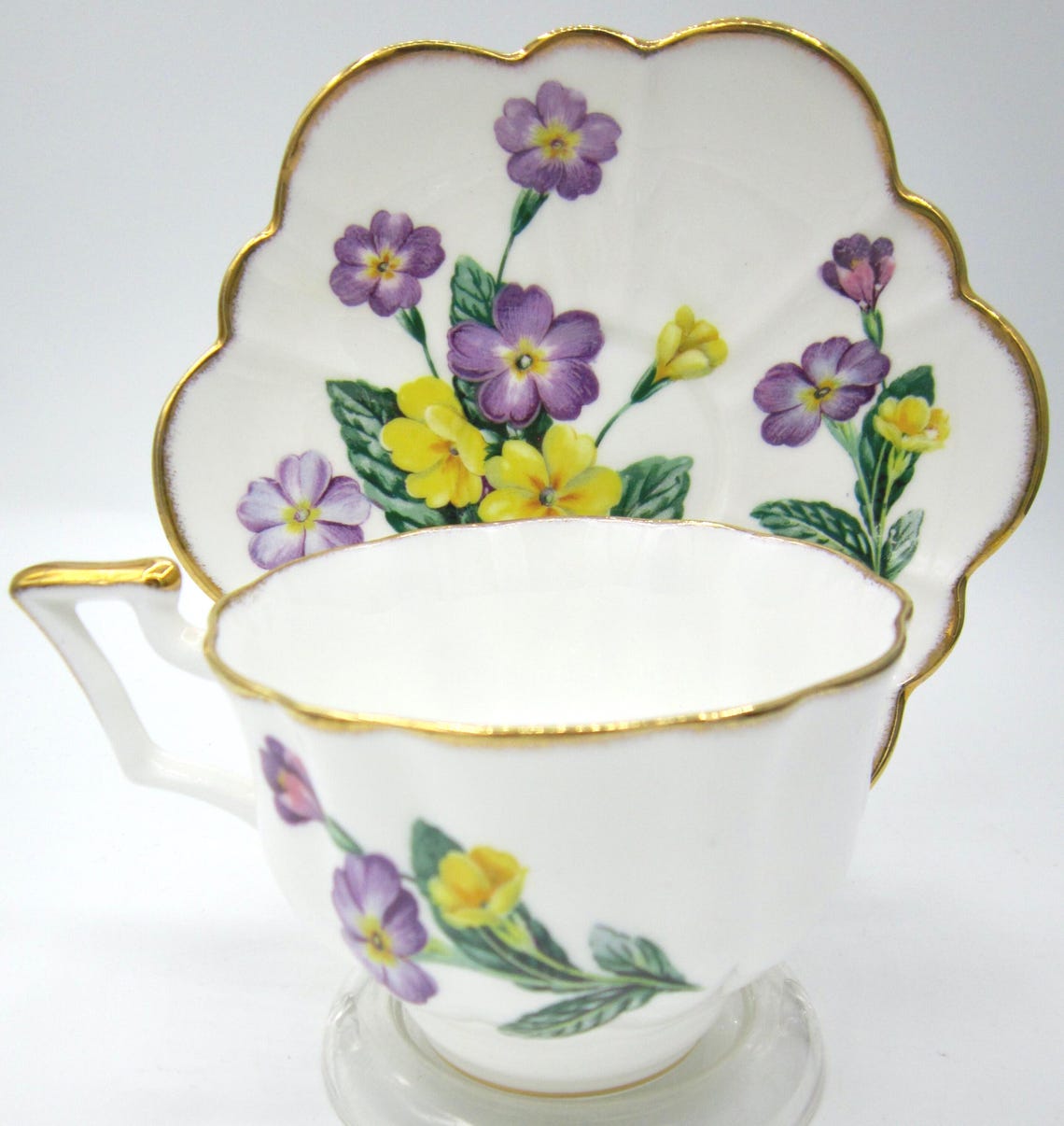 Salisbury Primula Bone China Tea Cup and Saucer (3338) - Purple and ...