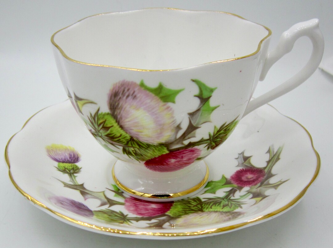 Queen Anne Dundee Thistle Bone China Teacup and Saucer - England - - Etsy