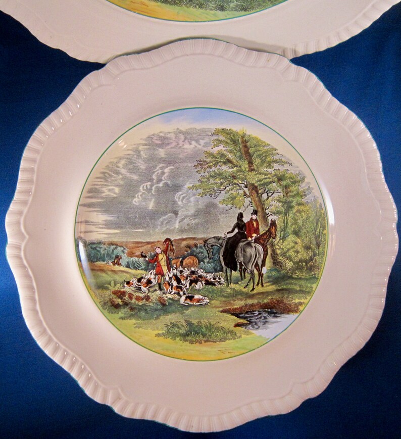 Copeland Spode Hunt Scenes green Ring Dinner Plates 10.5 | Etsy