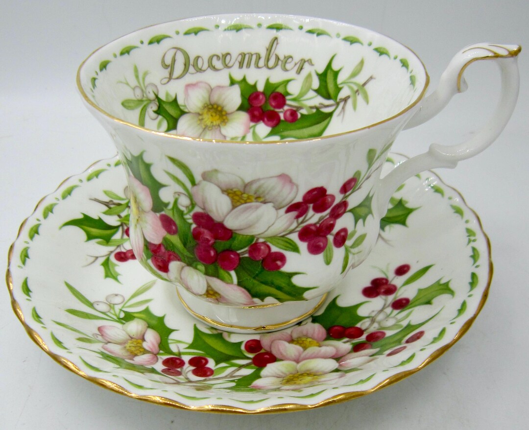 Royal Albert December Bone China Teacup & Saucer Christmas Rose Flower ...