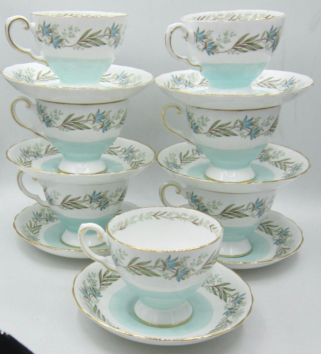 Royal Tuscan Fresco Blue (D1786) Bone China Tea Cup and Saucer Sets (7 ...