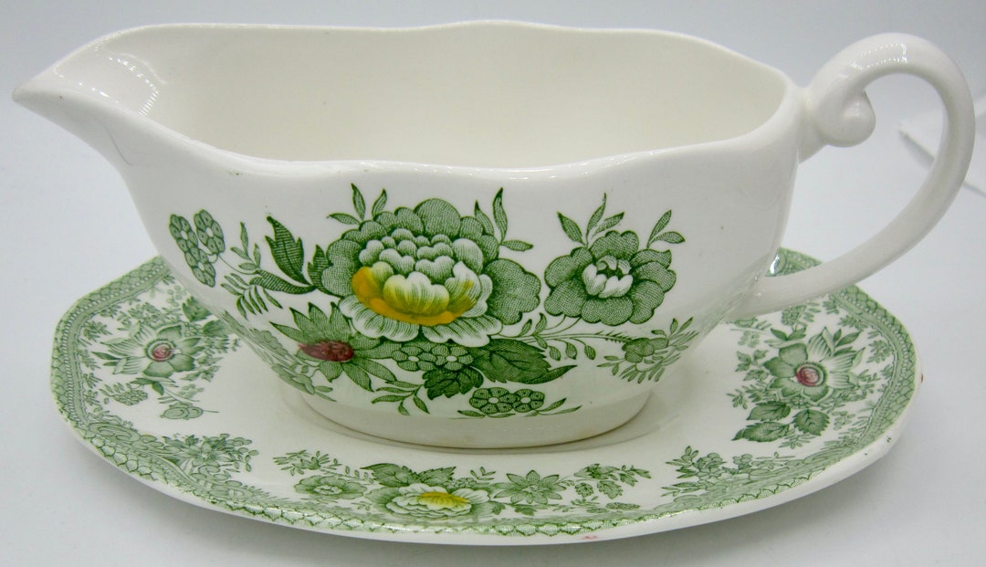 Enoch Wedgwood Kent Green Multi Colour Gravy Boat and Under Plate ...