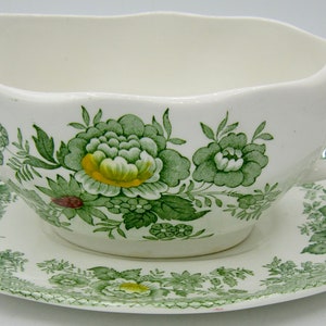 Enoch Wedgwood Kent Green Multi Colour Gravy Boat and Under Plate ...