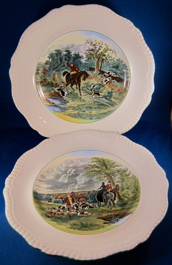 Copeland Spode Hunt Scenes green Ring Dinner Plates 10.5 | Etsy