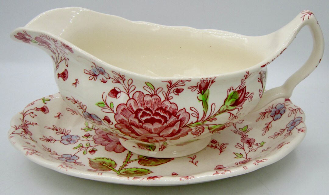 Johnson Brothers Rose Chintz Pink Gravy Boat and Tray - England - Etsy