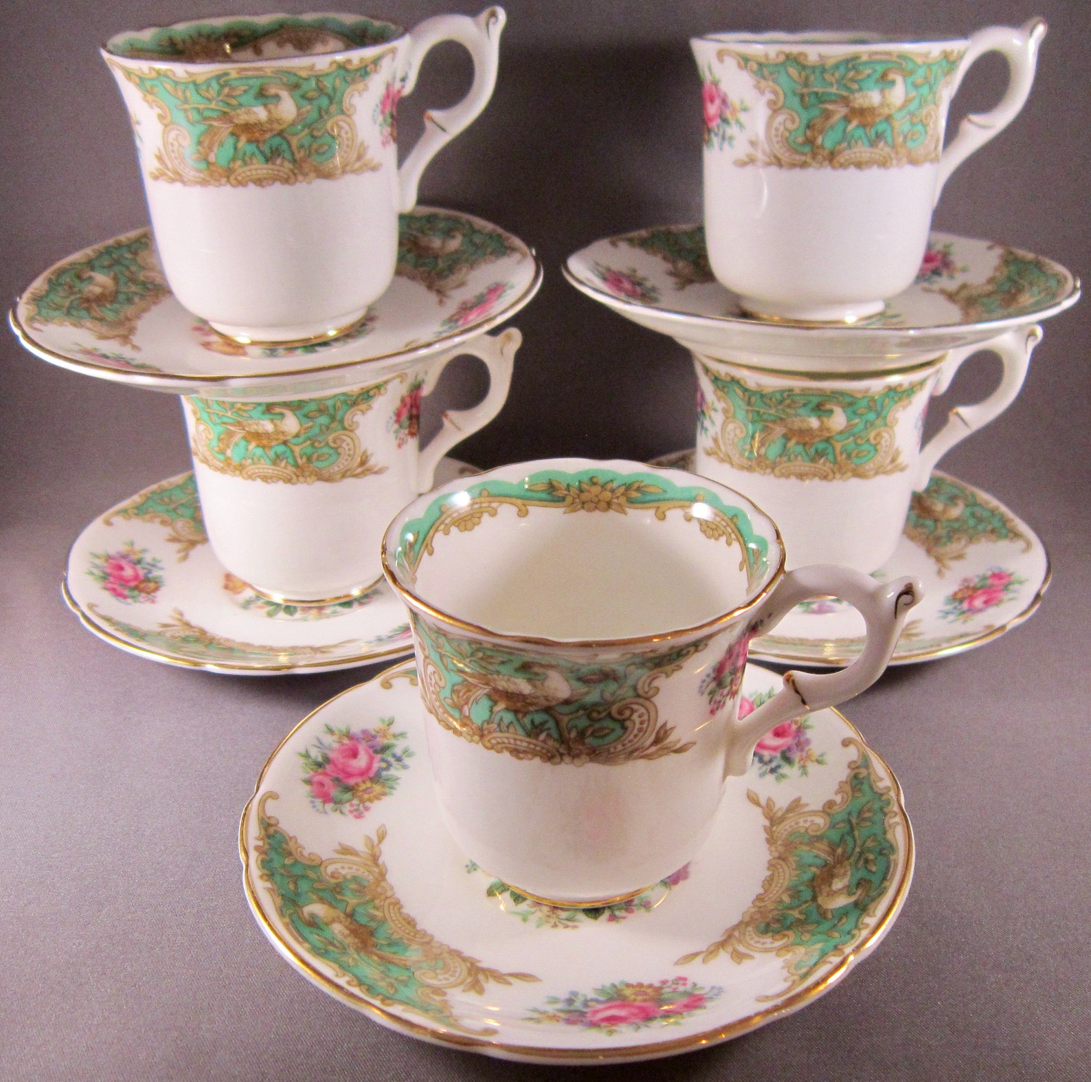 Coalport Montrose Green Bone China Demitasse Cup and Saucer | Etsy