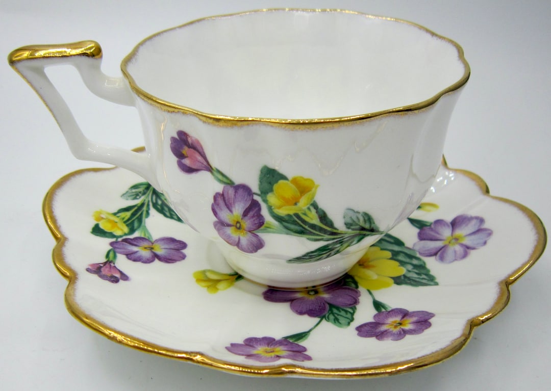 Salisbury Primula Bone China Tea Cup and Saucer (3338) - Purple and ...