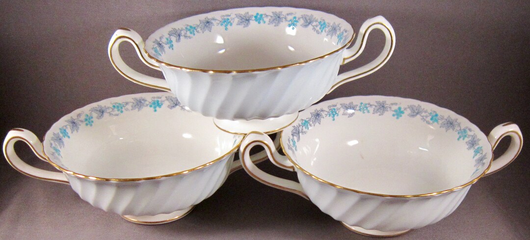 Minton Vineyard Blue (S574) Bone China Handled Cream Soup Bowls (3 ...