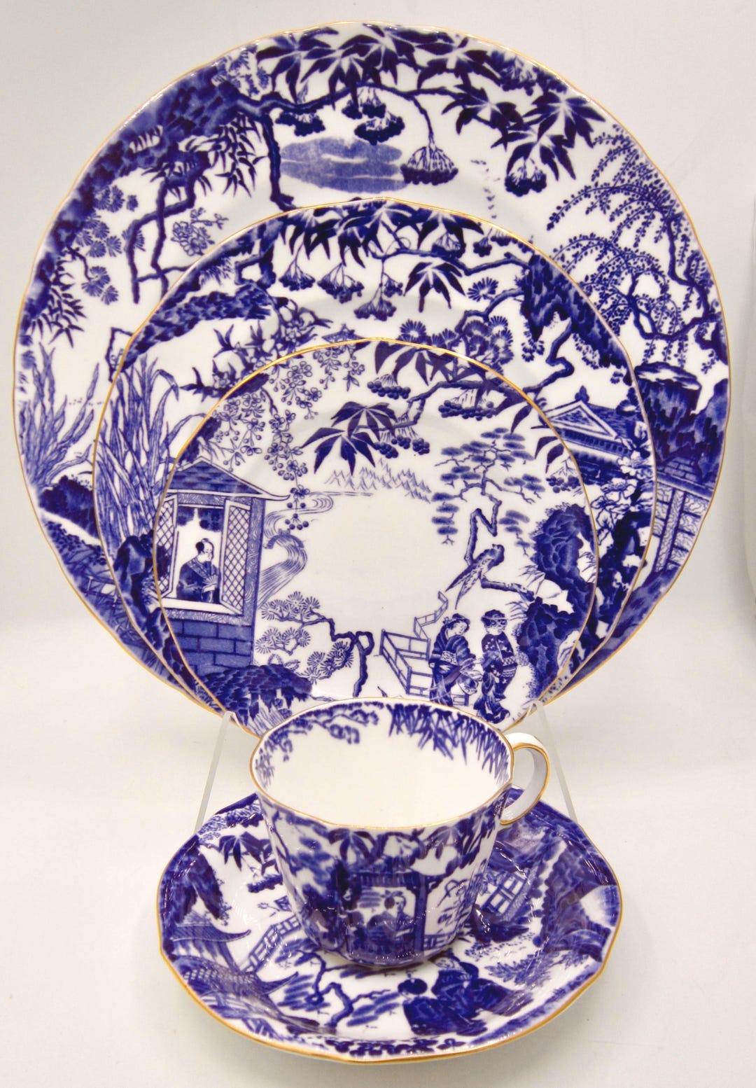 Royal Crown Derby Blue Mikado Bone China 5 Piece Dinner Place Setting ...