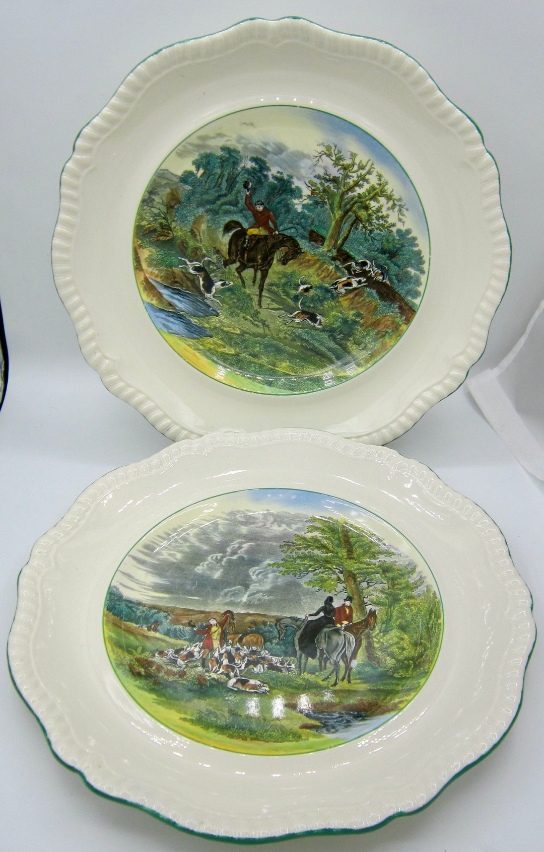 Copeland Spode Hunt Scenes (green Ring) Dinner Plates (10.5 In.) - Draw ...