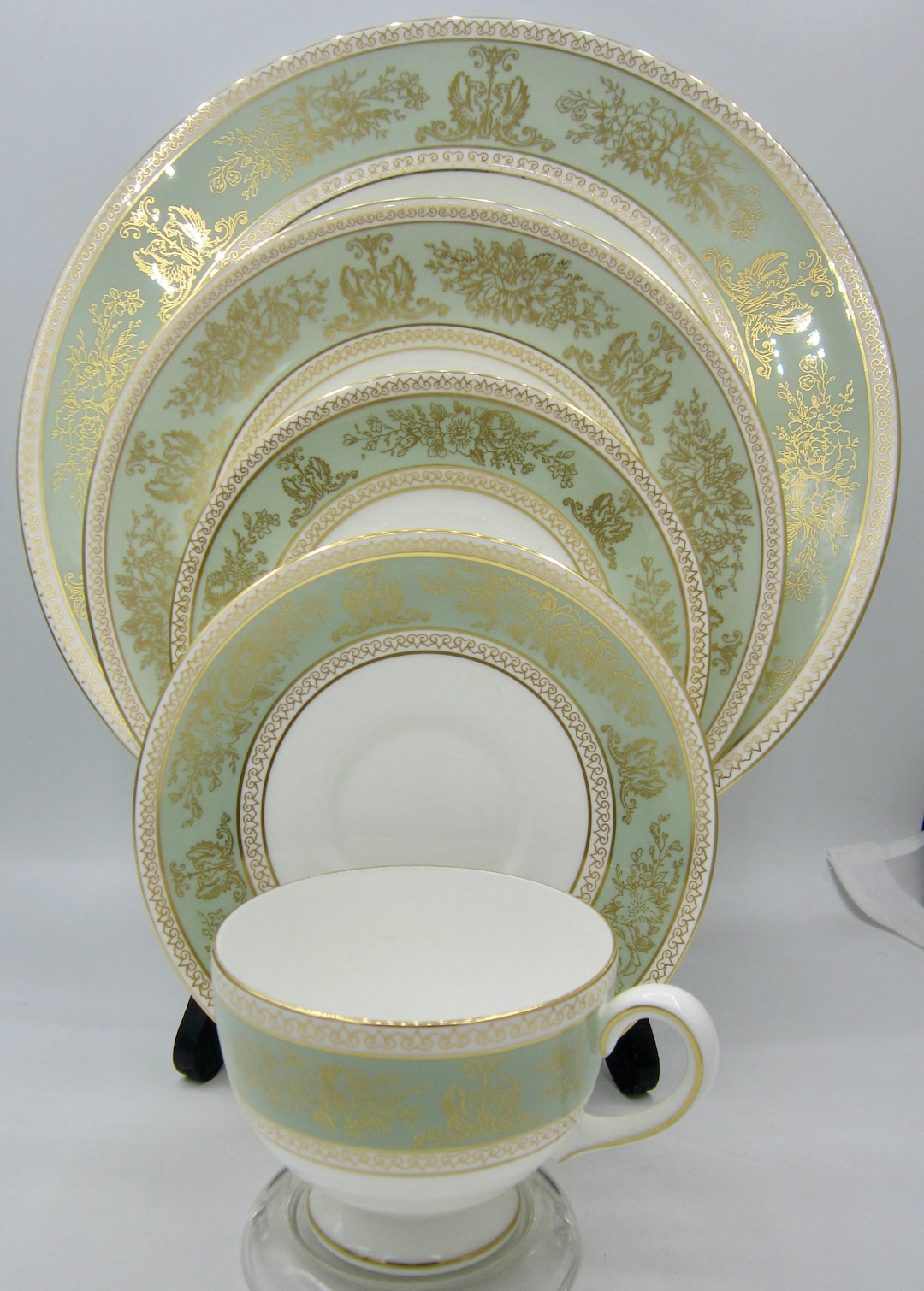 Wedgwood Gold Columbia Sage Green Bone China 5 Piece Dinner Place Setting - England - Etsy