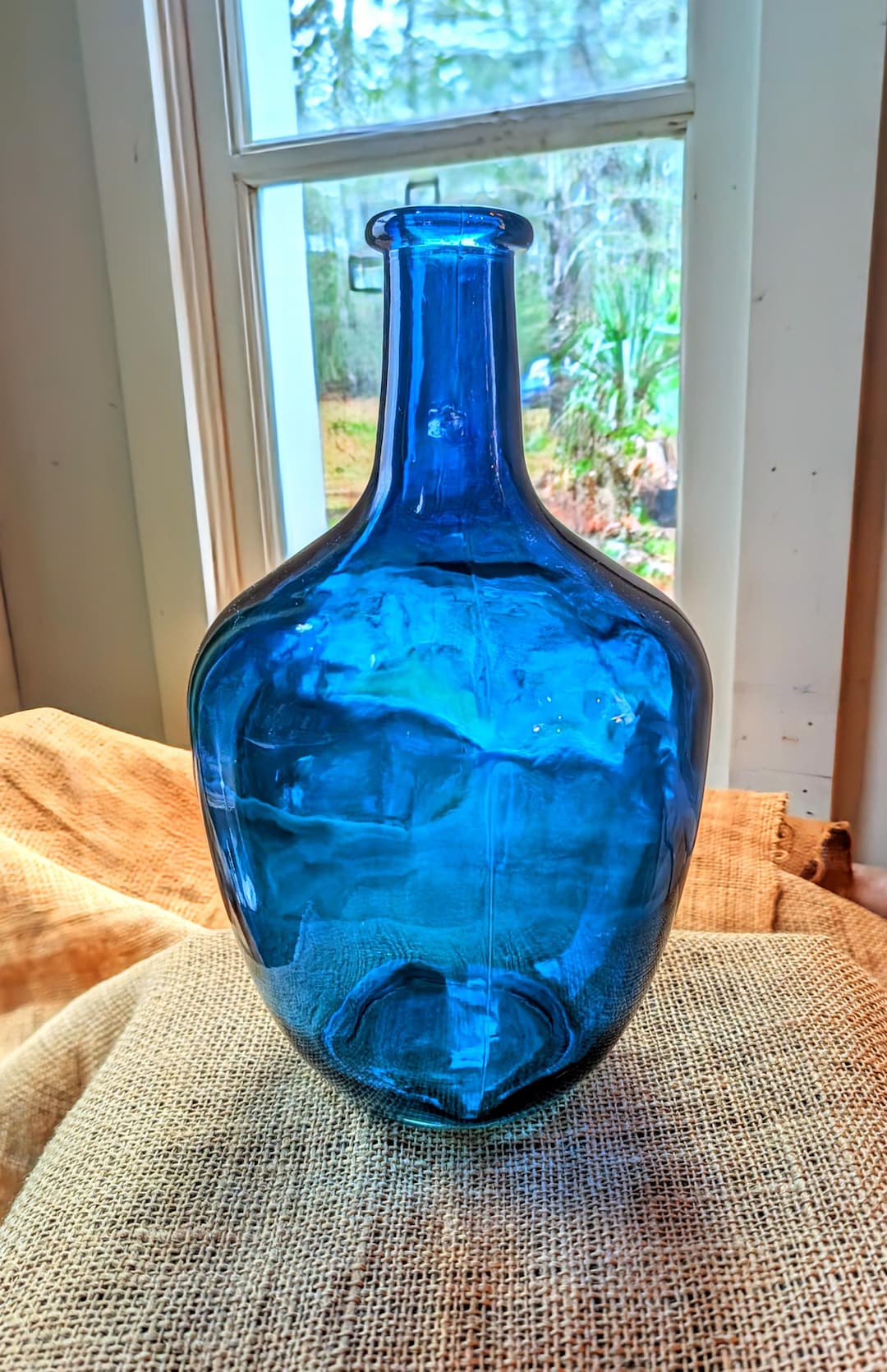 Gorgeous Blue Glass Demijohn Bottle W/ Shorter Neck and Flared, Rounded ...