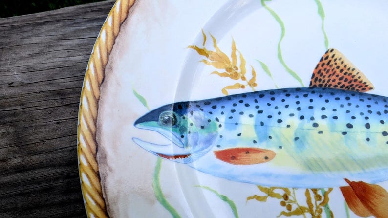 Porcelain Fish Plates, Set of Three From American Atelier, Trout, Sport ...